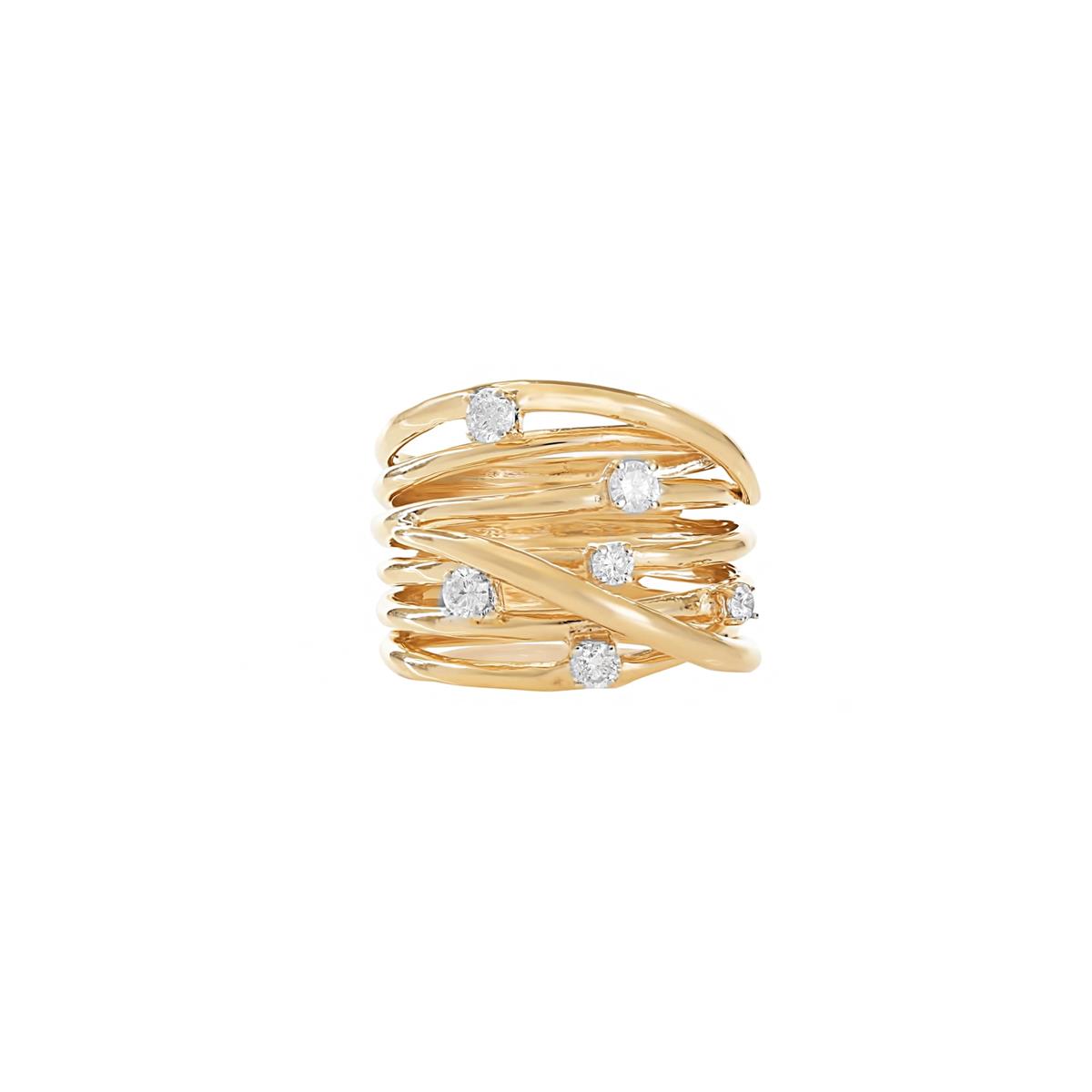 London Collection 14k Yellow Gold Round Diamond Staion Wrap Ring